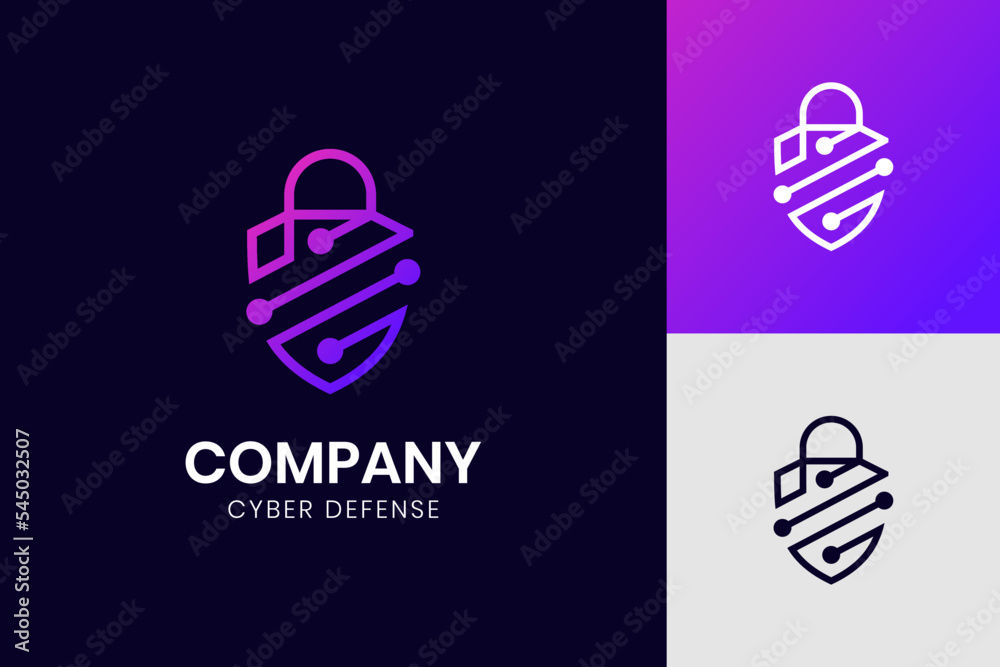 cyber defense shield logo for internet data security design concept ...