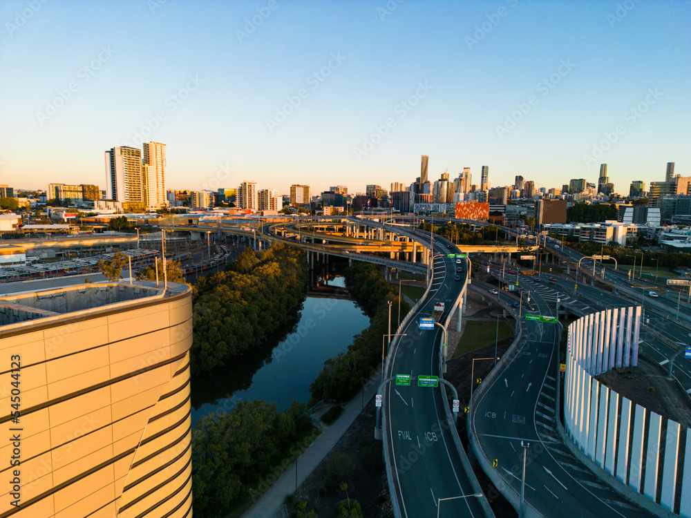 Aerial views of the Inner City Bypass and city of Brisbane Stock Photo ...