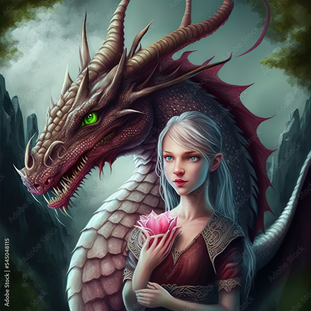 Dragon and princess of fairytale design Stock Illustration | Adobe Stock