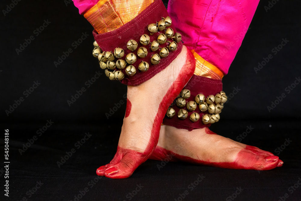 Female Indian classical dancer legs in closeup view demonstrating dance ...