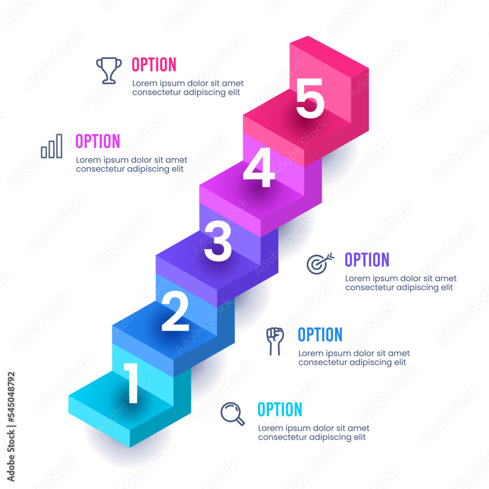 Infographic stair 5 steps to success. Vector illustration. Stock Vector ...