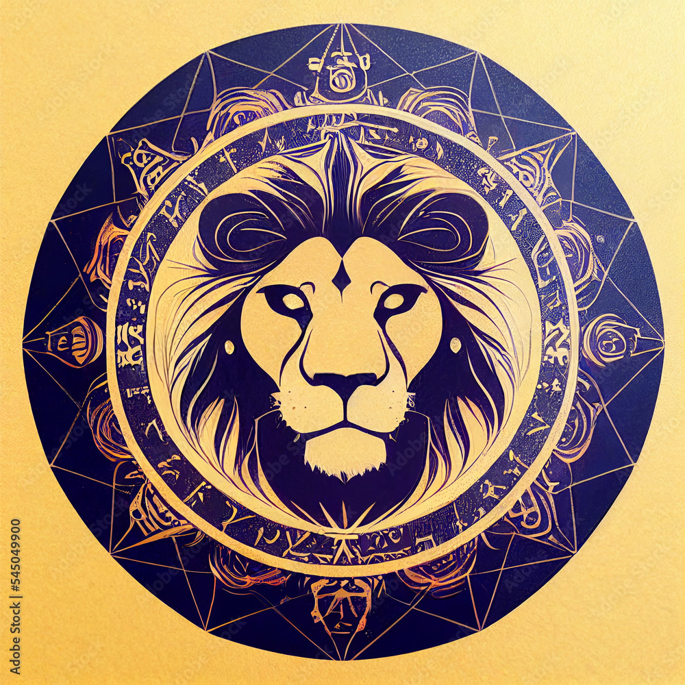 Witchcraft card with astrology Leo zodiac sign. Lion logo design Stock ...