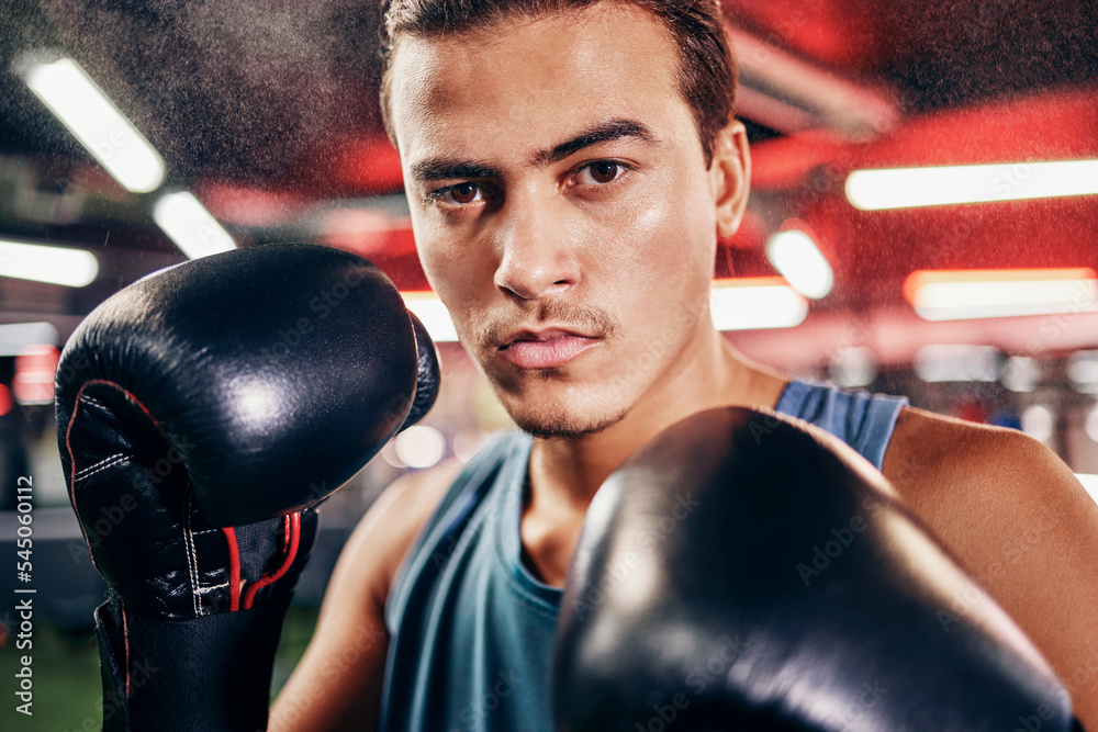 Man, boxing portrait and mma training for sports health fitness in gym ...