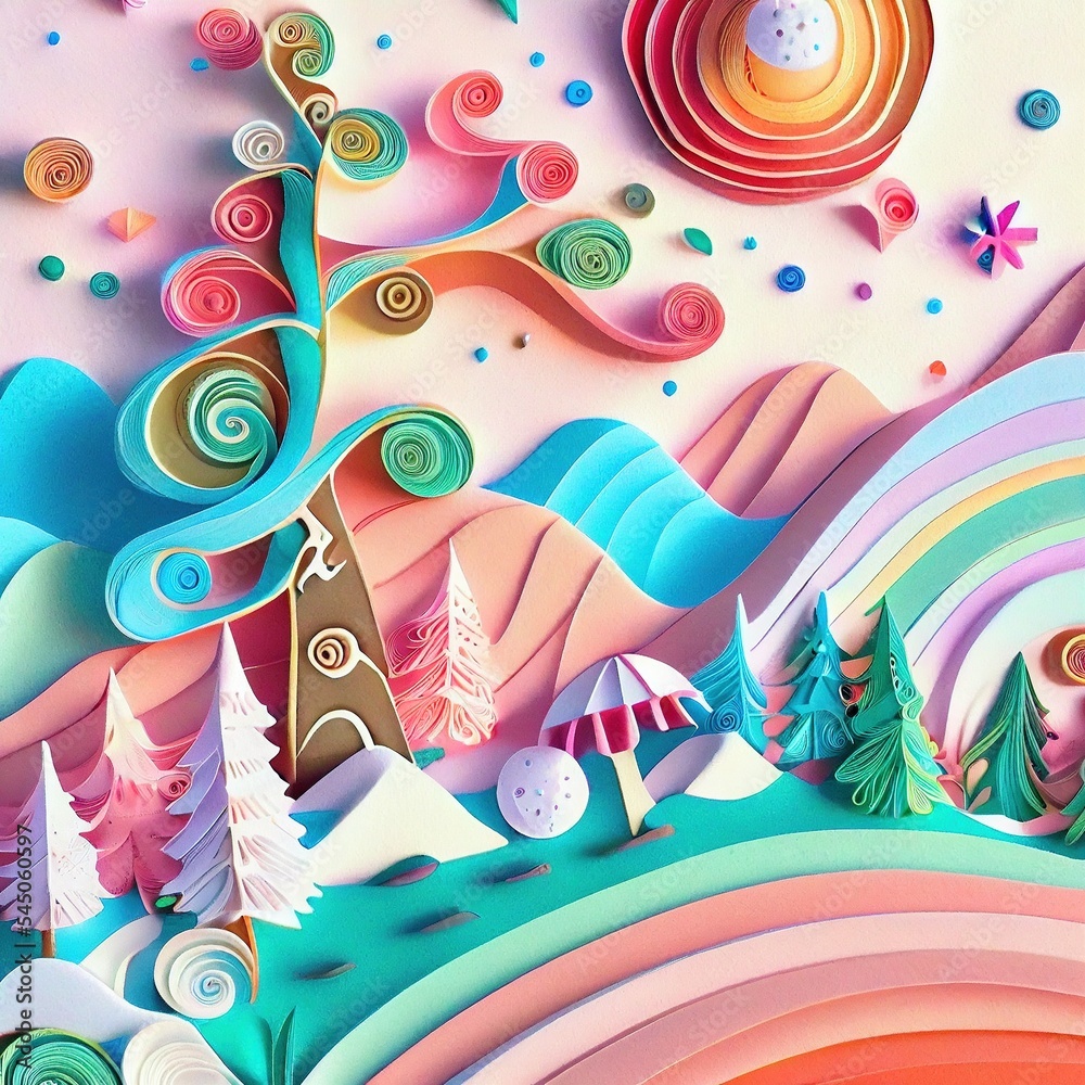 Paper cut landscape generated with Artificial Intelligence Stock ...