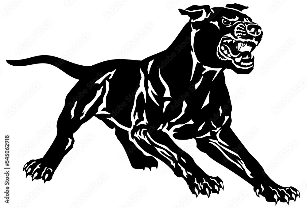 Dog in an aggressive pose showing his teeth. Isolated black silhouette ...