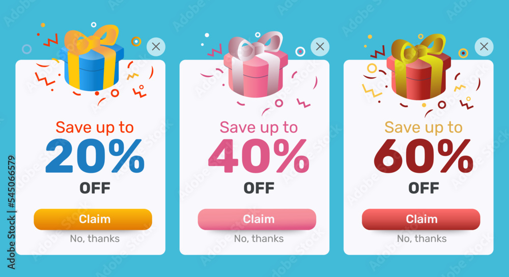 Set of free gift notification pop up banner with discount offer ...