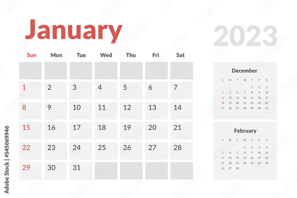 Monthly Calendar Template of december 2023. Vector simple gray grid ...