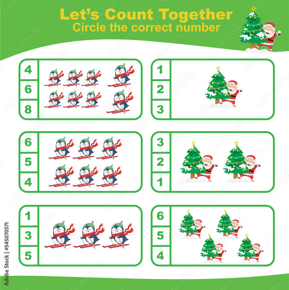 Counting game basic math with Christmas theme for kids. Let’s counting ...