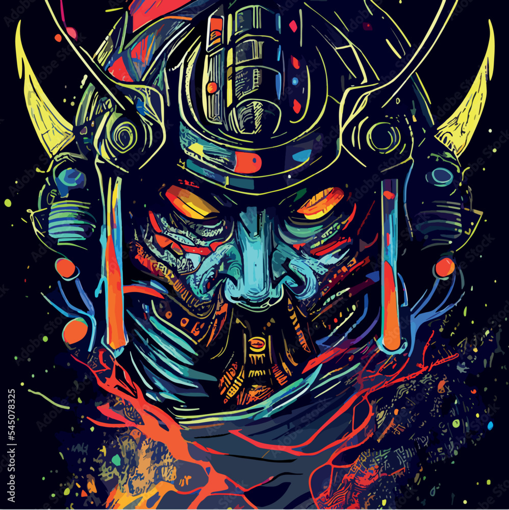 Neon samurai mask vector illustration Stock Vector | Adobe Stock