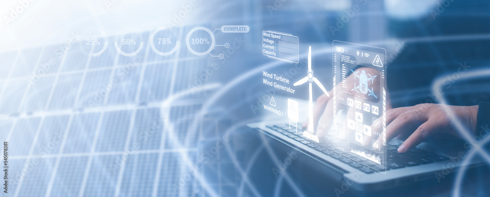 Business person engineers are using laptops to monitor the operation of ...