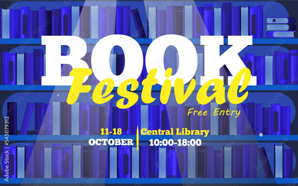 Vector cartoon image of a banner announcing a book festival in a ...