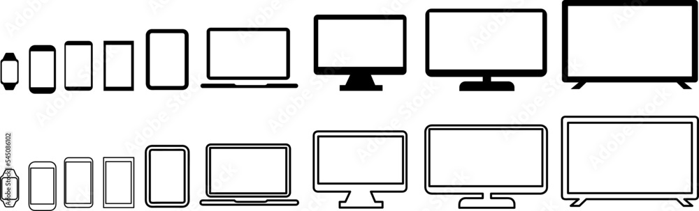technology line devices icon set.TV monitor, computer, laptop, tablet ...