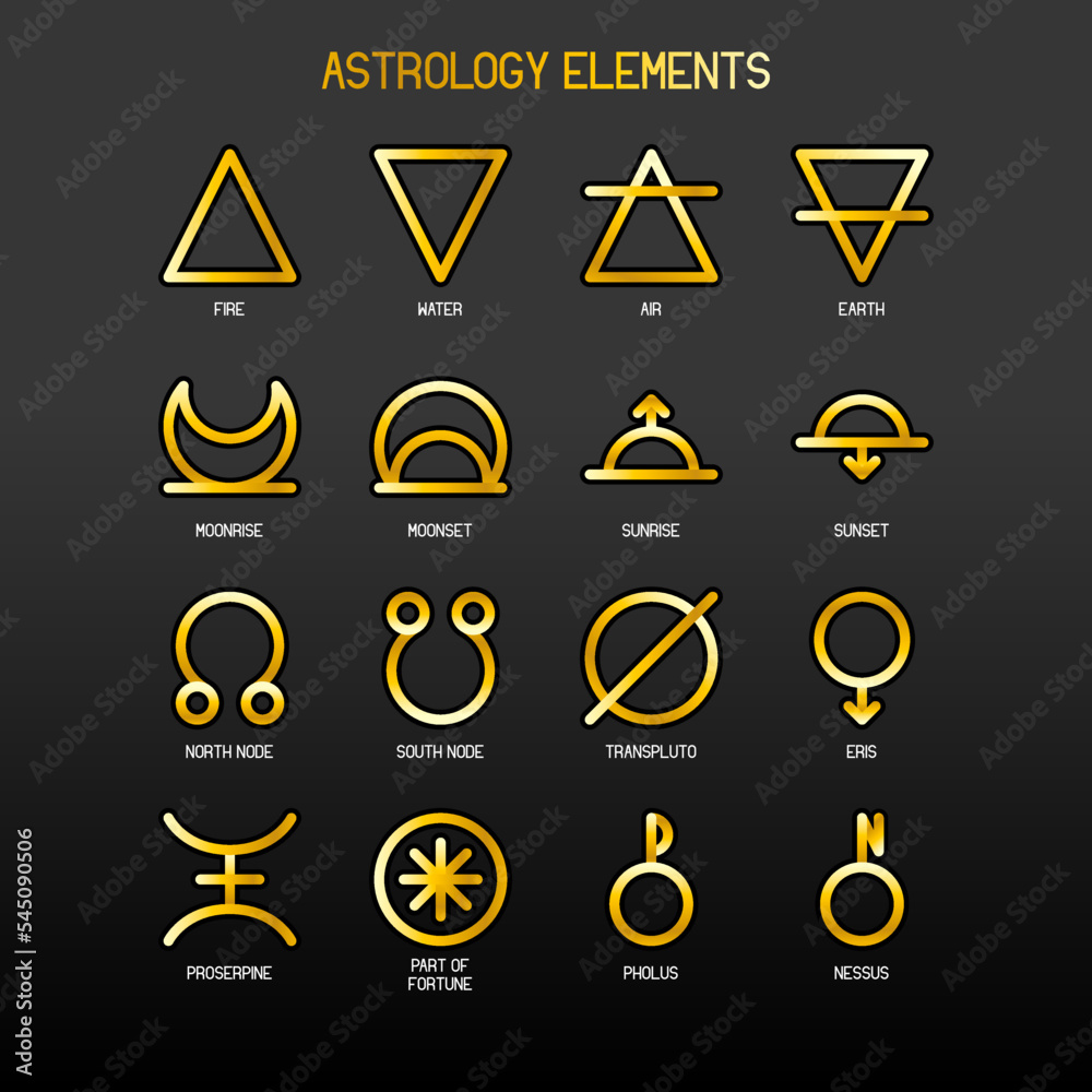 ASTROLOGY ELEMENTS zodiac horoscope thin line label linear design ...
