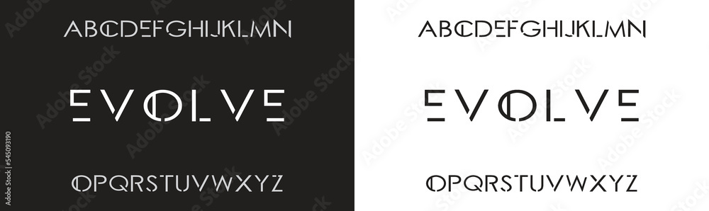 EVOLVE Modern alphabet letter font. Classic Tech Minimal typography ...