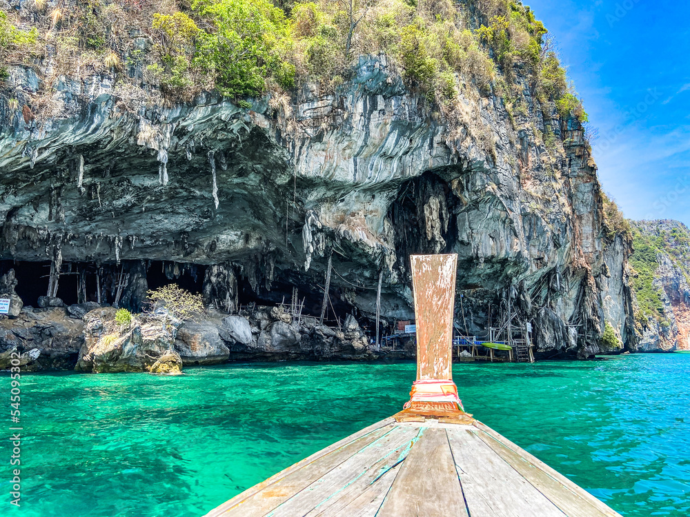 Viking Cave from the long tail boat, in koh Phi Phi Leh, Krabi ...