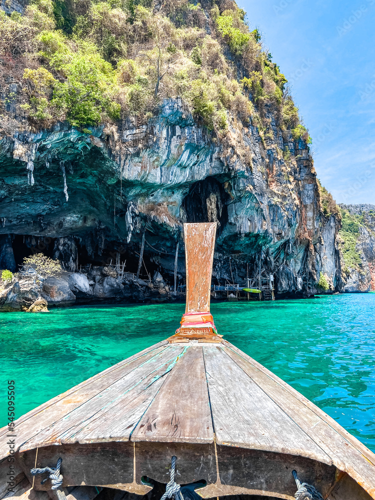 Viking Cave from the long tail boat, in koh Phi Phi Leh, Krabi ...