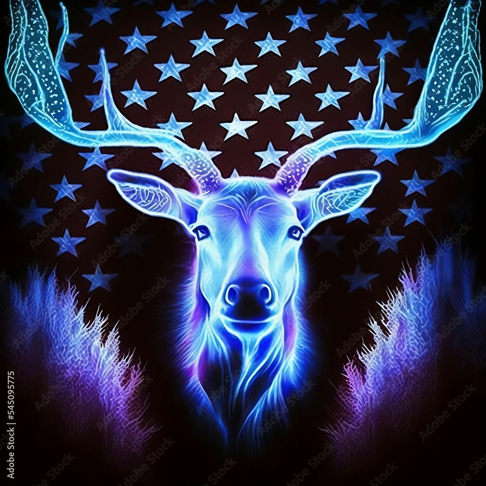 American Flag Patriot Buck Deer Antlers Animal Patronus Glowing Spirit ...