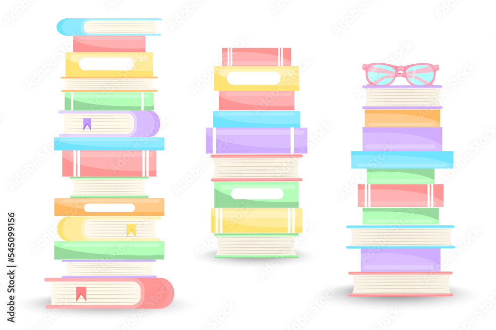 Vector cartoon image of a stack of folded books in a library or ...