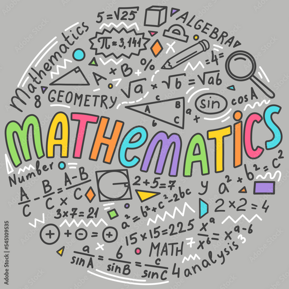 Vetor de Mathematics. Hand lettering with mathematical doodle. School ...