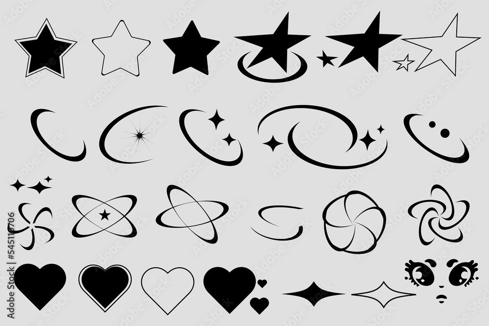 Set of Y2K bling retro elements and abstract brutalism shapes. Hipster ...