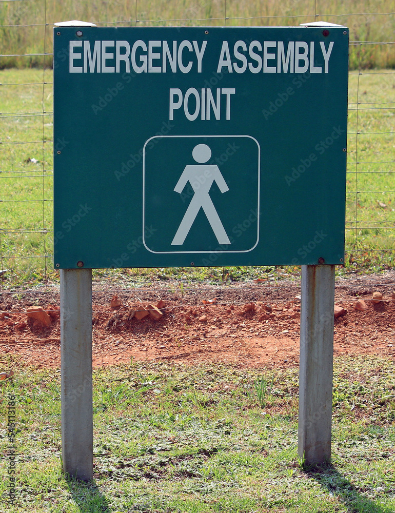 Emergency assembly point sign Stock Photo | Adobe Stock