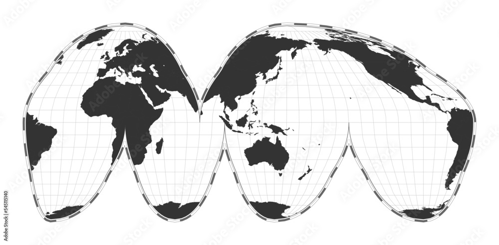 Vector world map. Goode's interrupted homolosine projection. Plan world ...