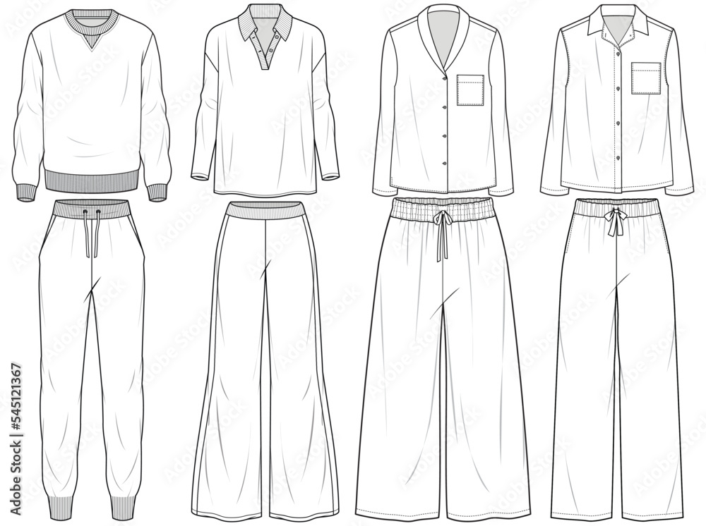 pyjama set flat sketch vector illustration mens loungewear shirt and ...