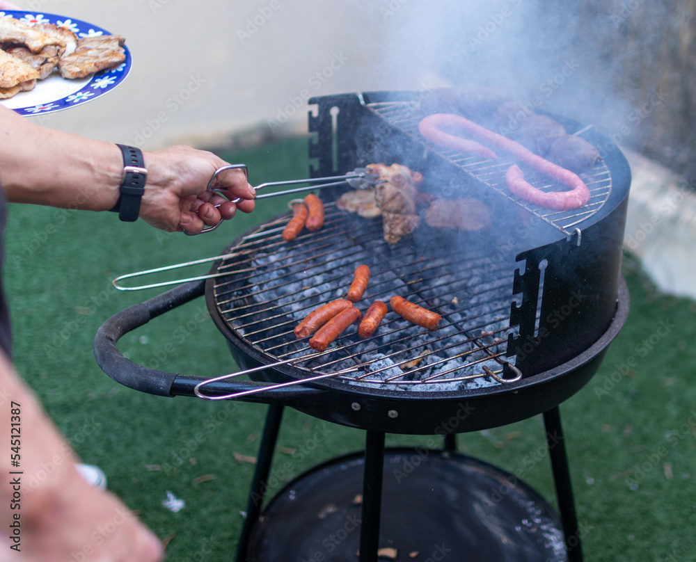 Typical Spanish barbecue, Bacon, chorizo, black pudding, pork chop, etc ...
