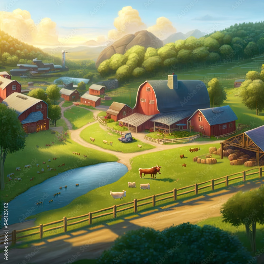 Beautiful countryside illustration. perfect for packaging and games ...