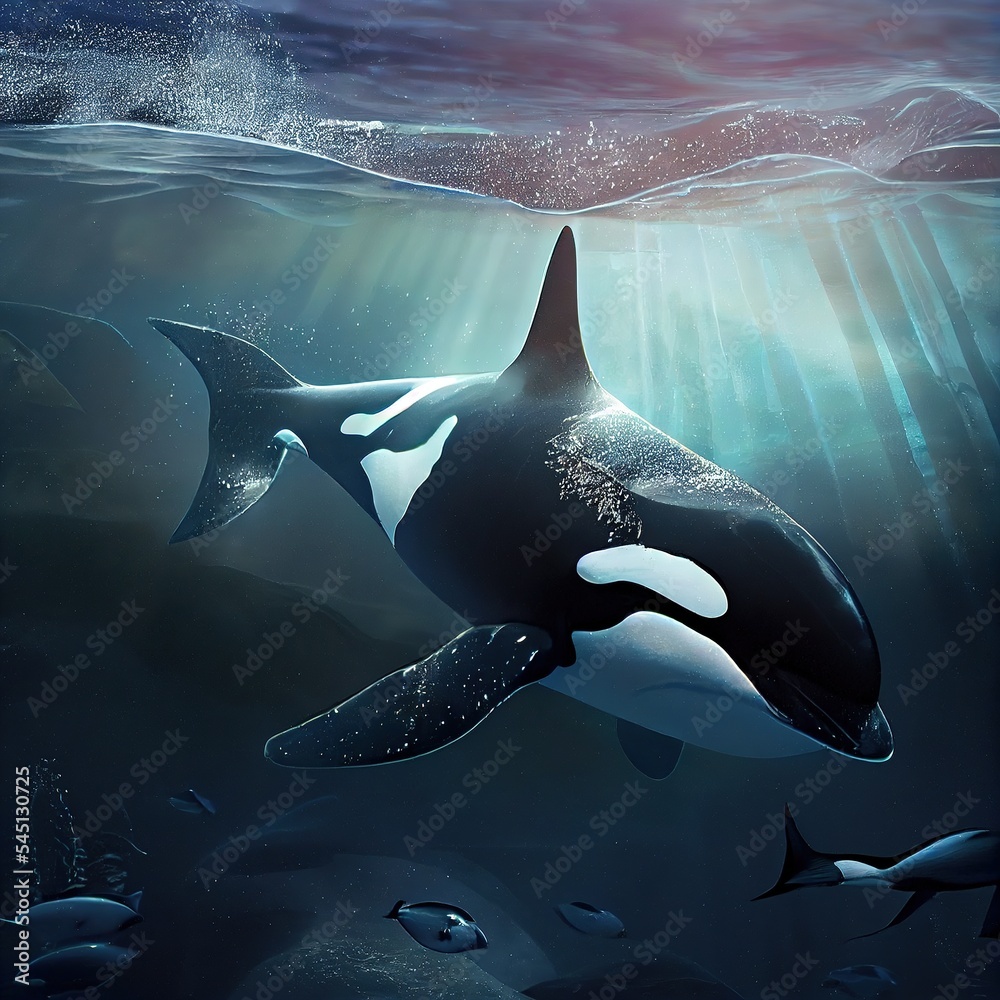 Orca underwater, photorealistic illustration generated by Ai Stock ...