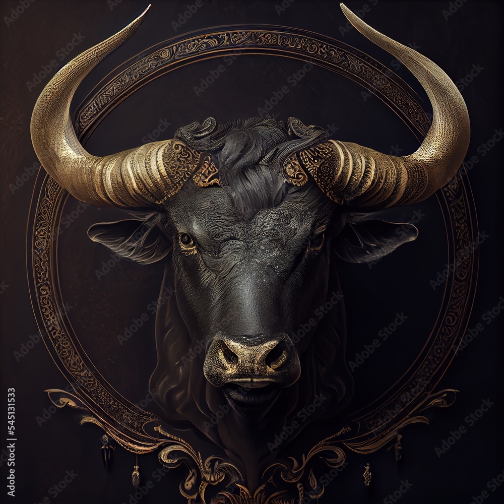 Gorgeous black bull's head surrounded by flame and smoke, Ai generated ...