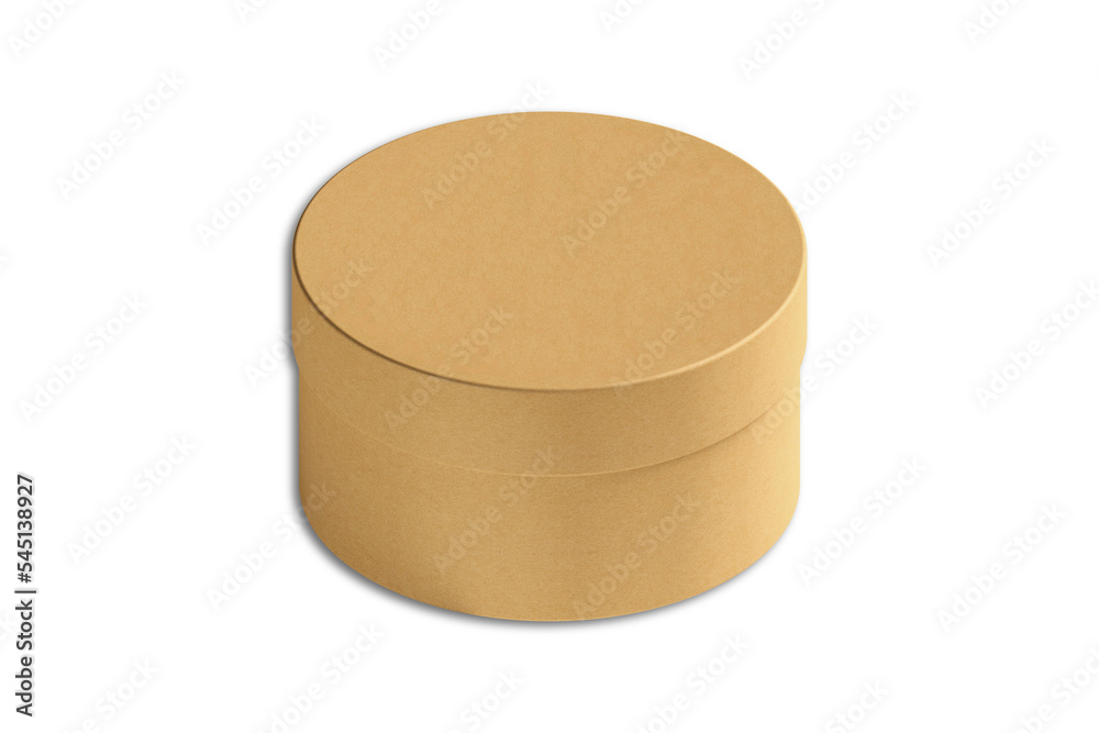 Kraft Brown cardboard round box mockup isolated on white background ...