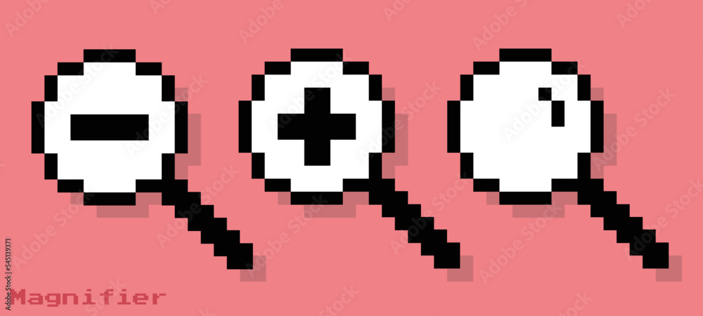 Pixel magnifying glass. Set. Search concept. Loupe. Vector illustration ...