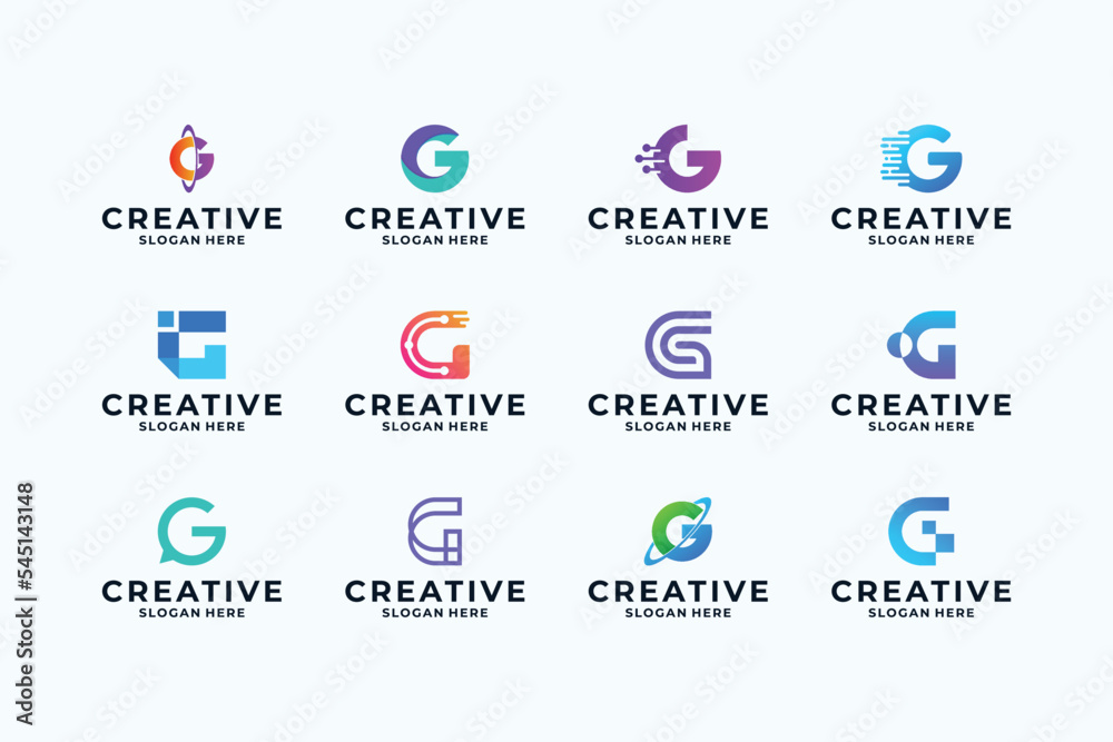 Set of letter G logo design with digital combination. Stock Vector ...