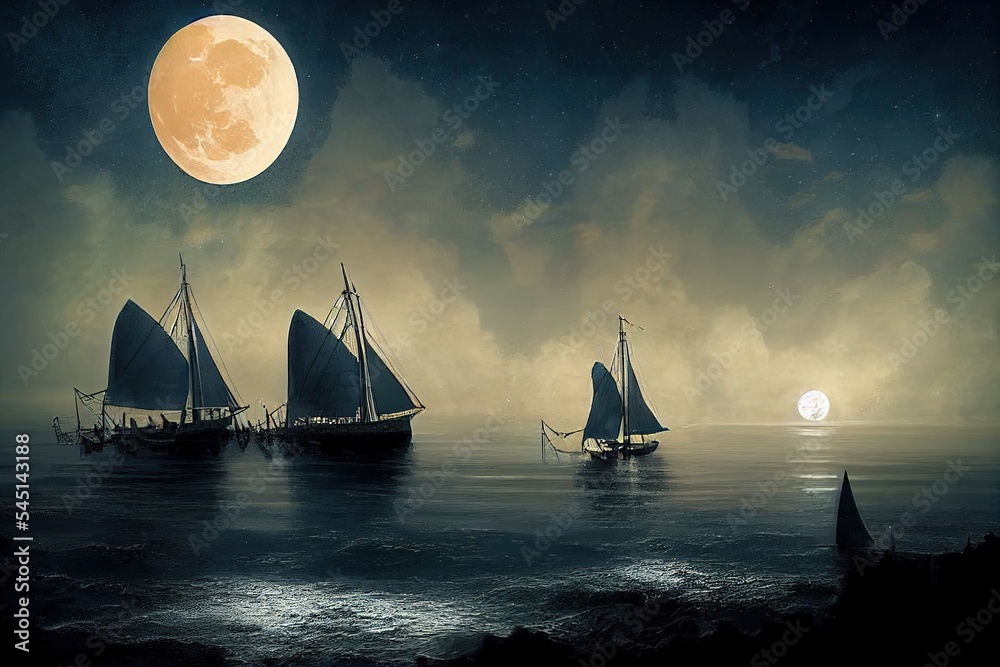 Spectacular digital art illustration of a nighttime scene with a ...