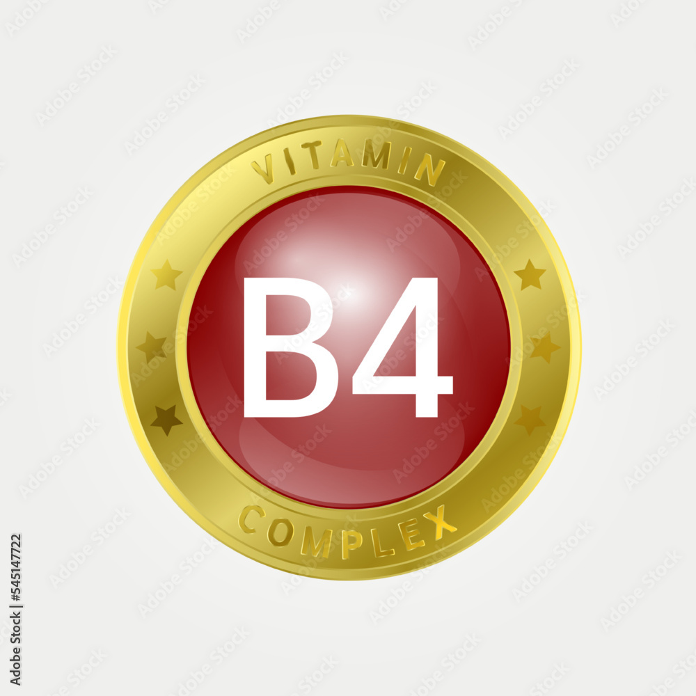 Vitamin B4 Icon structure circle brown, gold border. Pill complex ...