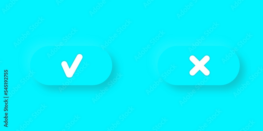 Realistic right and wrong 3D Button. A set of glossy round icons with a ...