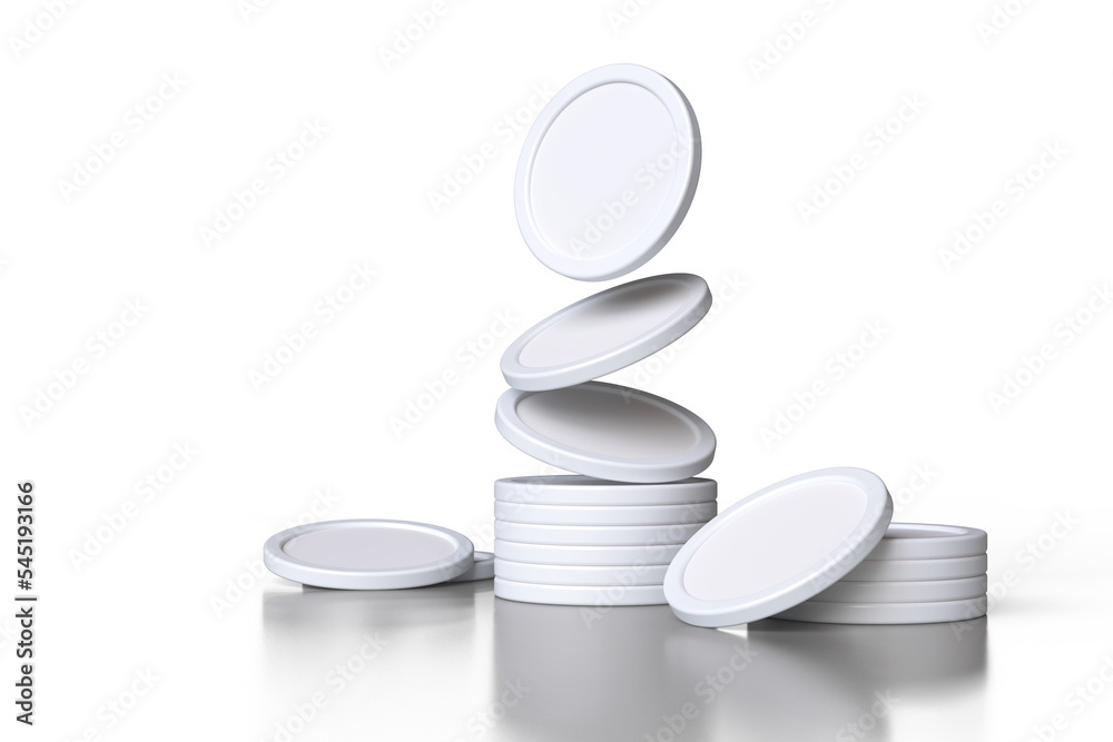 Tokens in motion forming a stack. Grayscale mockup template nice for ...