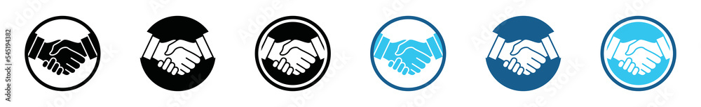 Business agreement handshake icon in different style.. Handshake inside ...