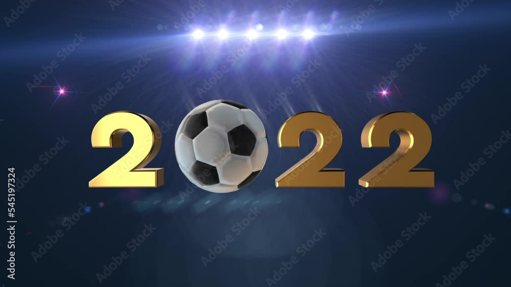 3D Football Soccer-ball rotating as zero in 2022, with stadium light ...