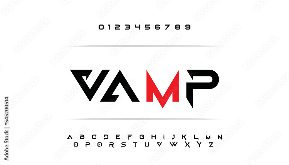 VAMP, Sports minimal tech font letter set. Luxury vector typeface for ...