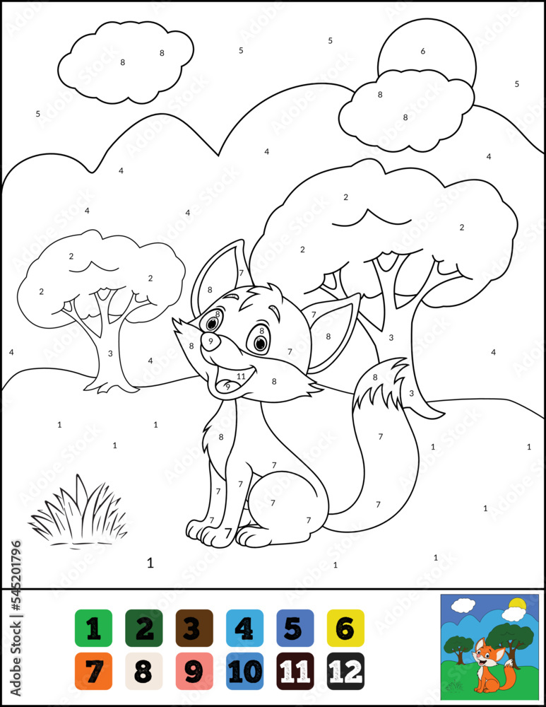 Color the cute Animal by numbers. Beautiful coloring book page for kids ...