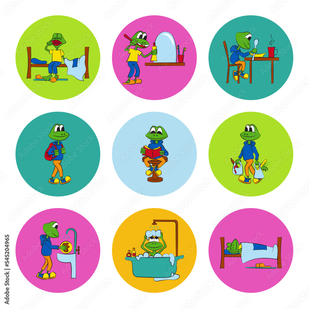 Set of stickers on the theme of daily planning of the daily routine of ...