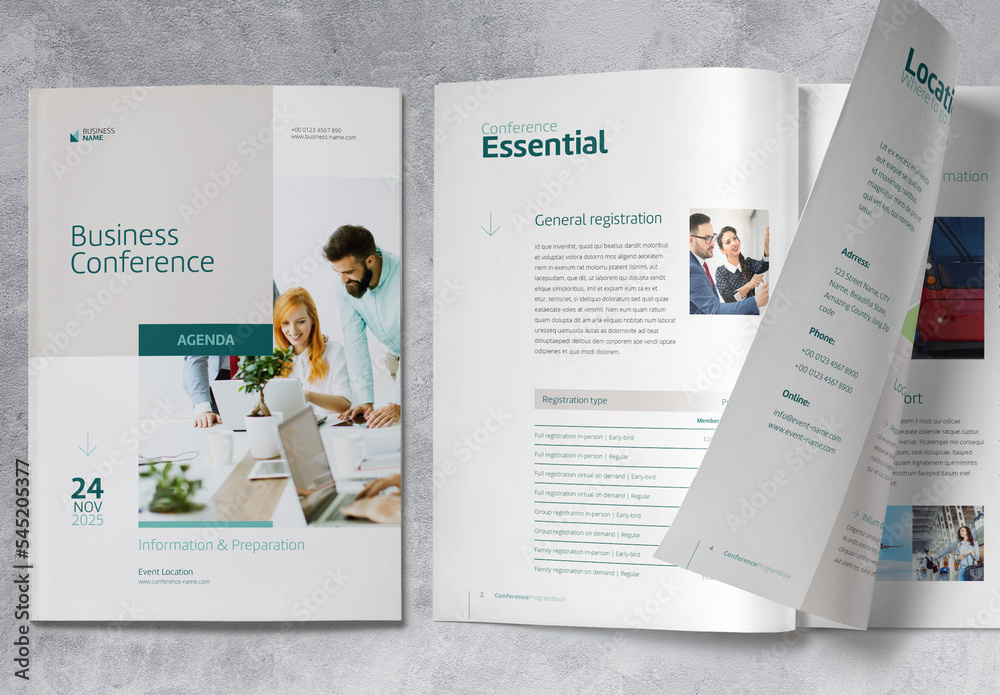 Conference Agenda Template with Turquoise and Pale Brown Accents Stock ...