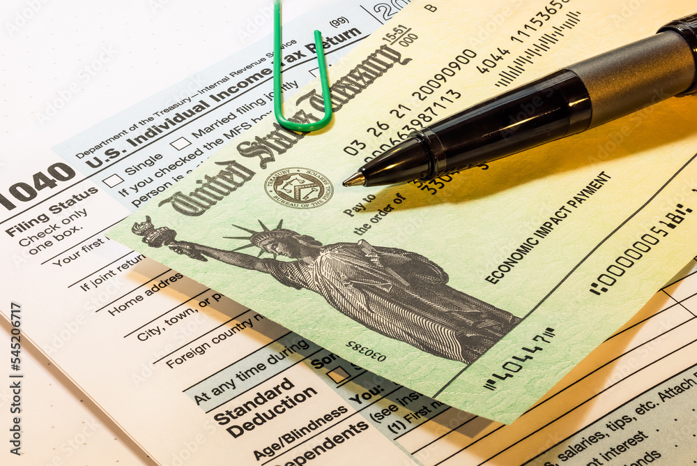 U.S. Individual income tax return tax 1040 form on pen working desk ...