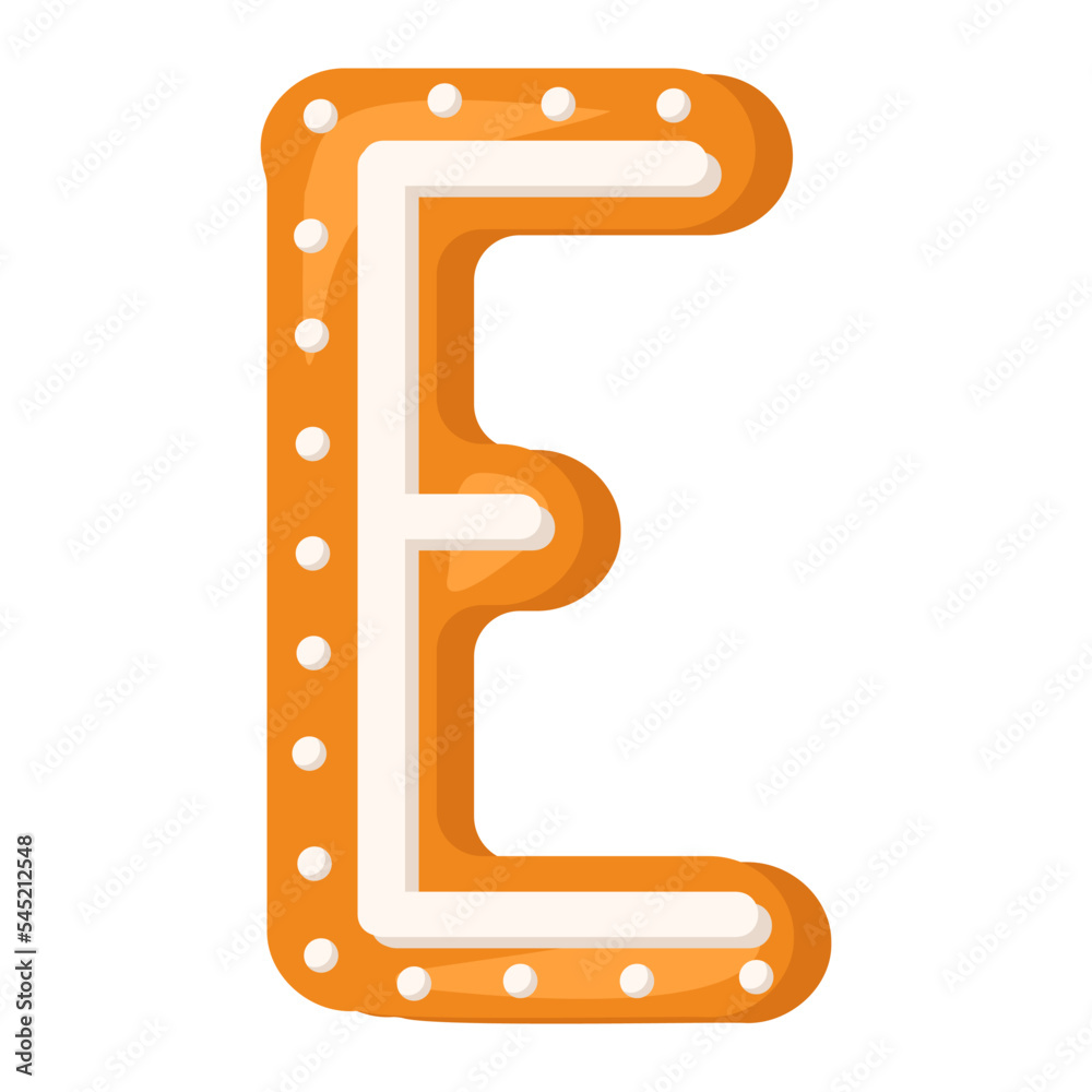 Letter E made from glazed gingerbread. Festive font, symbol of Happy ...