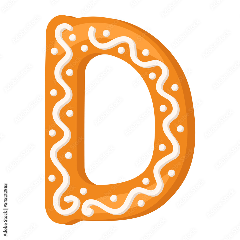 Letter D made from glazed gingerbread. Festive font, symbol of Happy ...