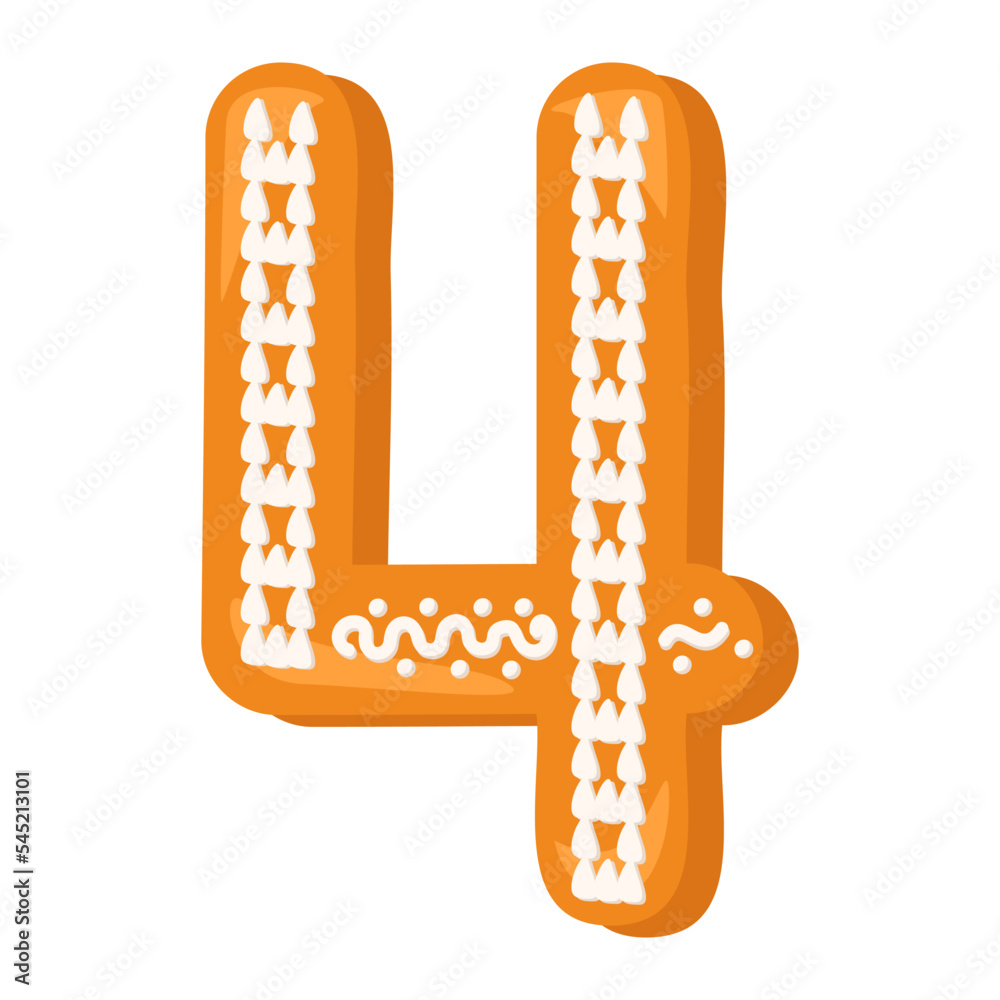 Number four made from glazed gingerbread. Festive font, symbol of Happy ...