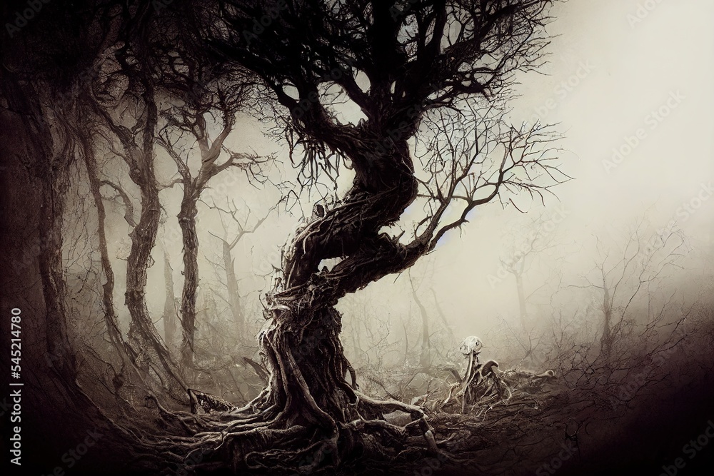 Creepy Conceptual Hands Grabbing Tree In Horror Forest Stock ...