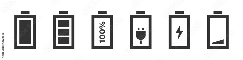 Set of battery icon. Battery charging indicator icons. Charge ...